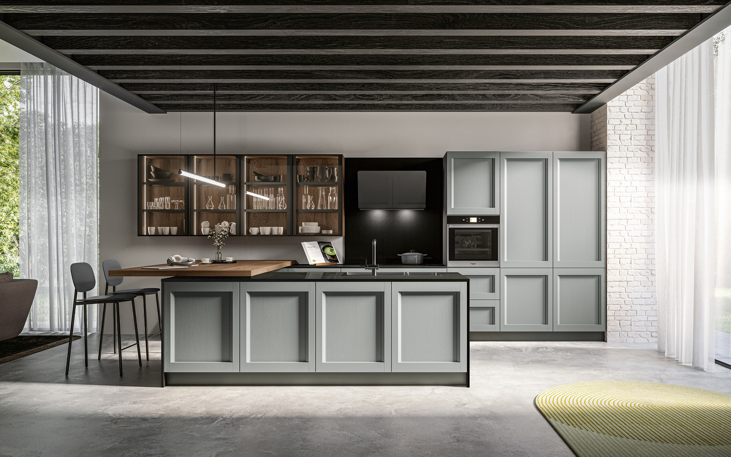 A contemporary kitchen available either coloured or with wood finish ...