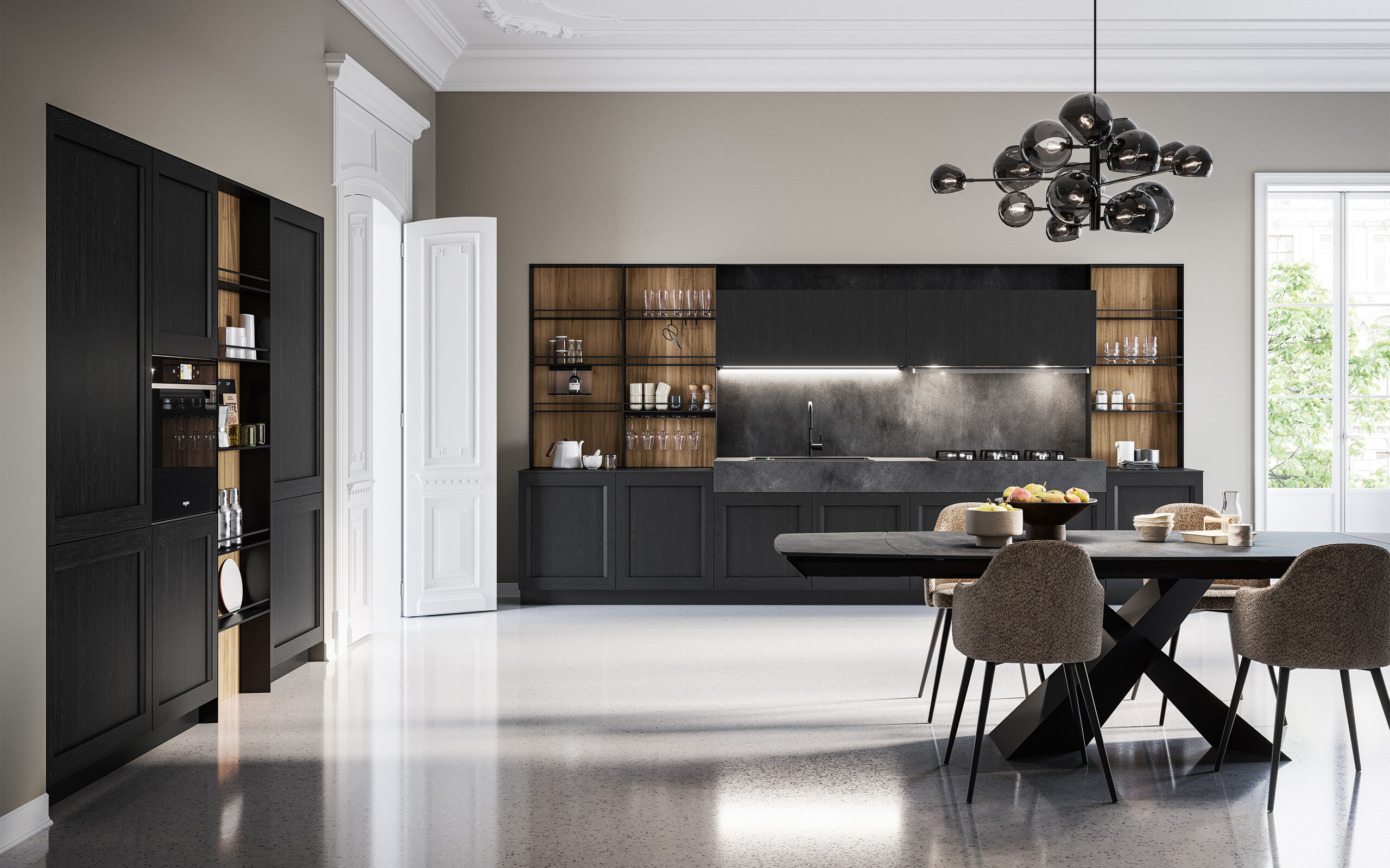 A contemporary kitchen available either coloured or with wood finish ...