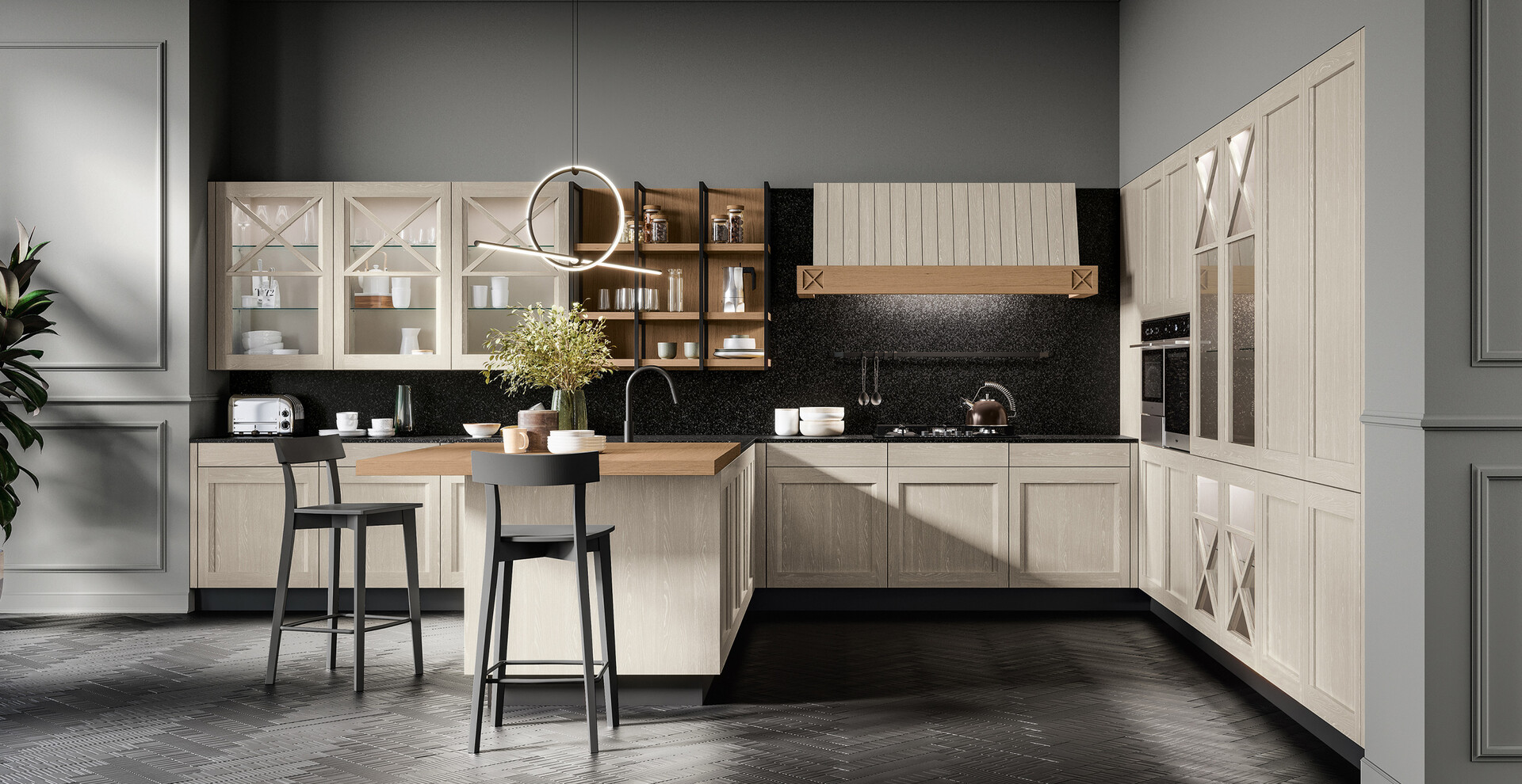 A contemporary kitchen available either coloured or with wood finish ...